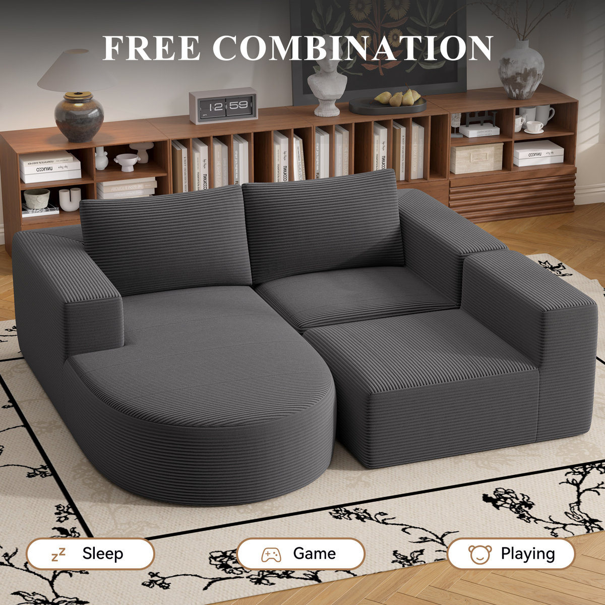 Latitude Run® Corduroy Fabric Modular Sectional Sofa with L-Shape Chaise Cloud Sectional ...